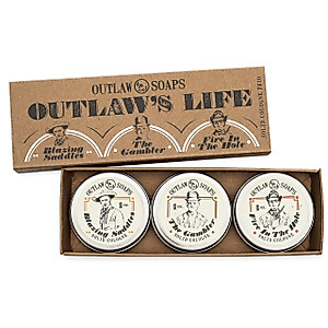Western Cologne Gift Set - The Scent of the Wild West in 3 Perfectly Pocket-sized Solid Cologne Tins - 0.5 oz Each - Handmade in the USA - Outlaw “The Outlaw's Life”