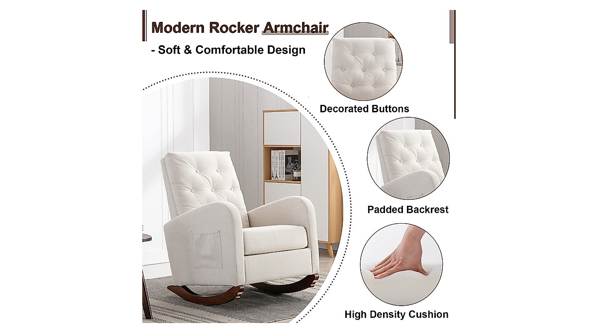 Antetek Modern Rocking Chair - Stylish Nursery Glider