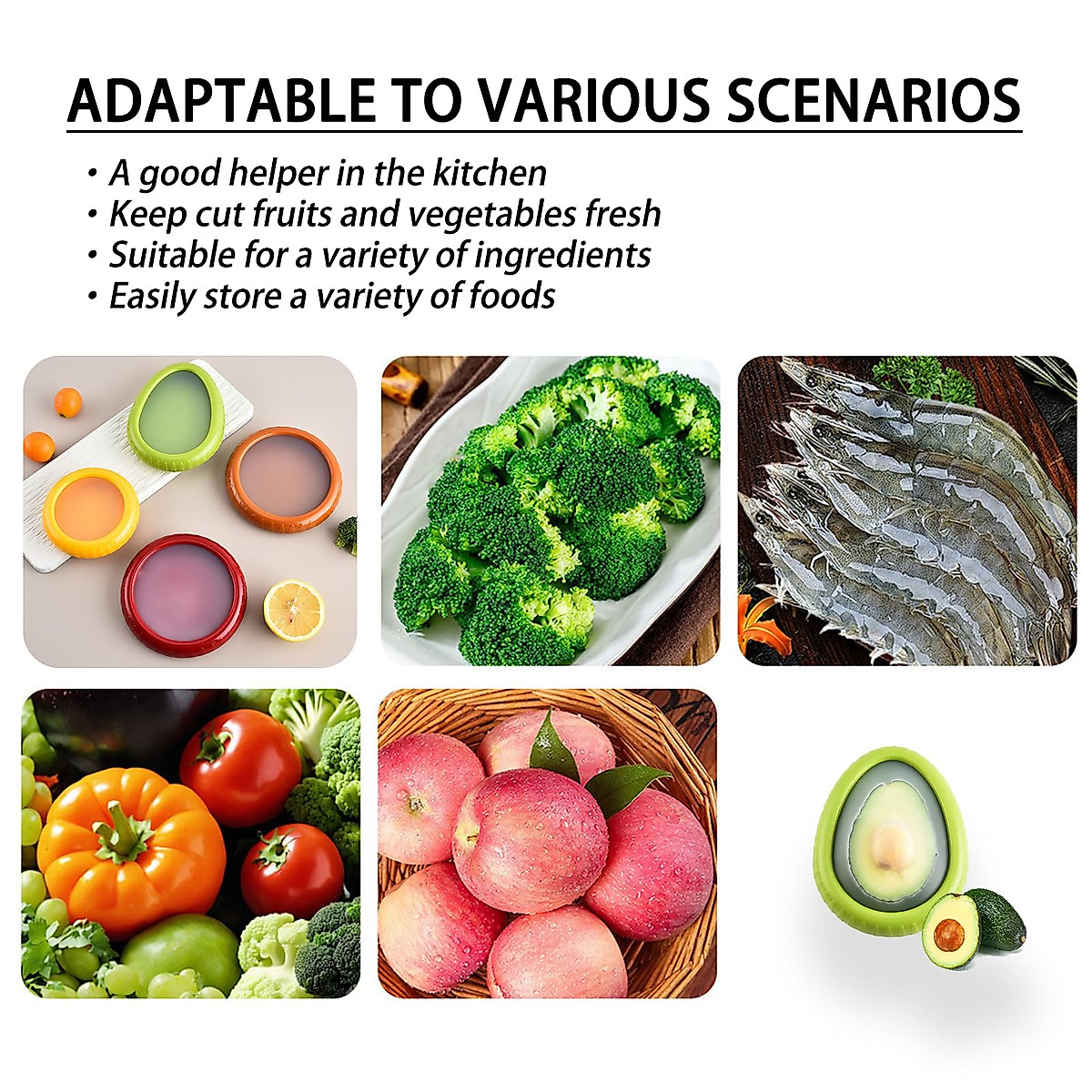 rimzuej 4PC Fruit and vegetable Anti-oxidation Storage Box,Silicone Fruit Storage Box, Storage Containers for Fridge, Reusable Food Saver for Avocado Tomato Onion Lemon（4-pack）