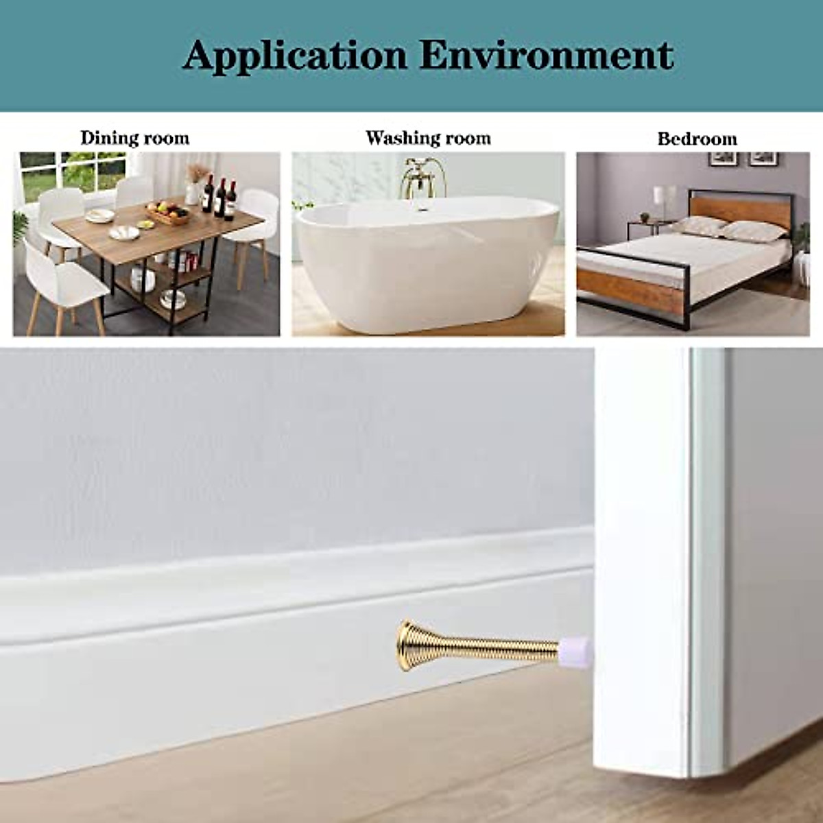 GLOBIZ 15 Pack Spring Door Stops Bright Brass 3-1/3”Heavy Duty Door Stops with Flexible Rustproof Spring Steel Wire and Durable Rubber Bumper Tips Noise Absorption Protect Door and Knob