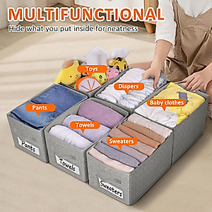 MISSLO 6 Pack Closet Storage Bins for Shelves with Label Holders Linen Closet Storage Basket for Organizing Clothes Organizers Non-Metal Fabric Storage Bin Organizer, Gray