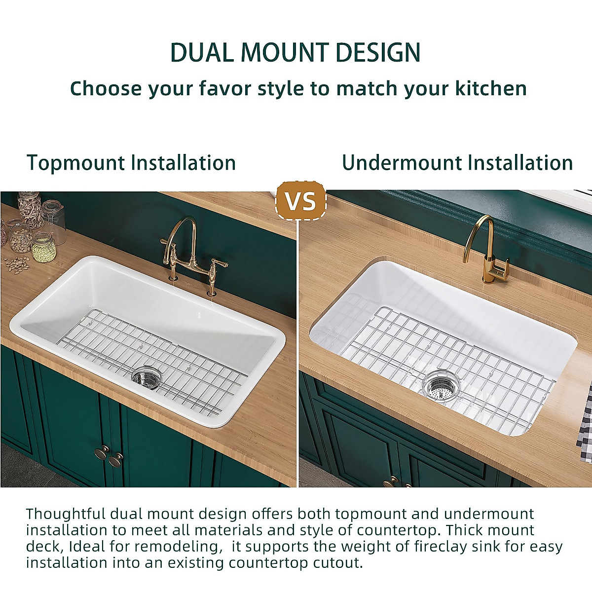 Miuara White Undermount Kitchen Sink 32 Inch - Large Kitchen Sink Drop In 32"x19", 9" Deep Dual Mount Drop In Kitchen Sink, Topmount Single Bowl Fireclay Sink For Kitchen, with Custom Accessories