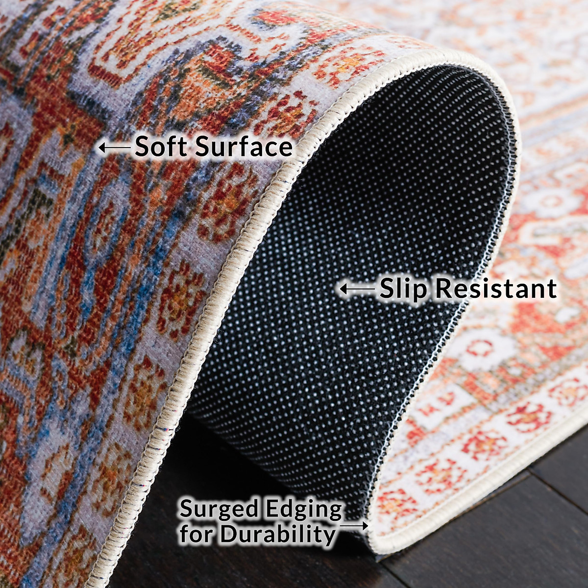 SAFAVIEH Tucson Collection Area Rug - 8' x 10', Beige & Rust, Boho Design, Non-Shedding Machine Washable & Slip Resistant Ideal for High Traffic Areas in Living Room, Bedroom (TSN166B)