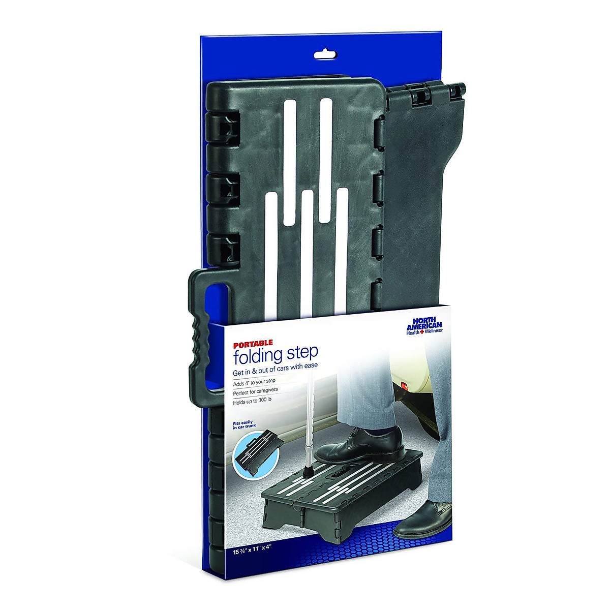 North American Health + Wellness Portable Folding Step, 4" Non-Slip Stool w/Handle, Black