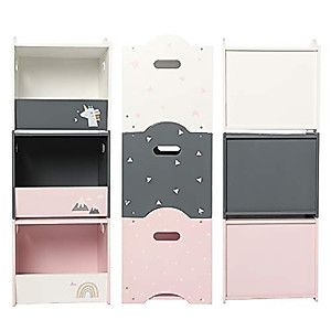labebe Baby Storage Box Wooden, Toddler Organizer Cubes Wood for Infant 12 Month & Up, Nursery Storage Box for Toys/Clothes/Books/Food, 3- Layer Kid Container Multi-Color Unicorn Printed