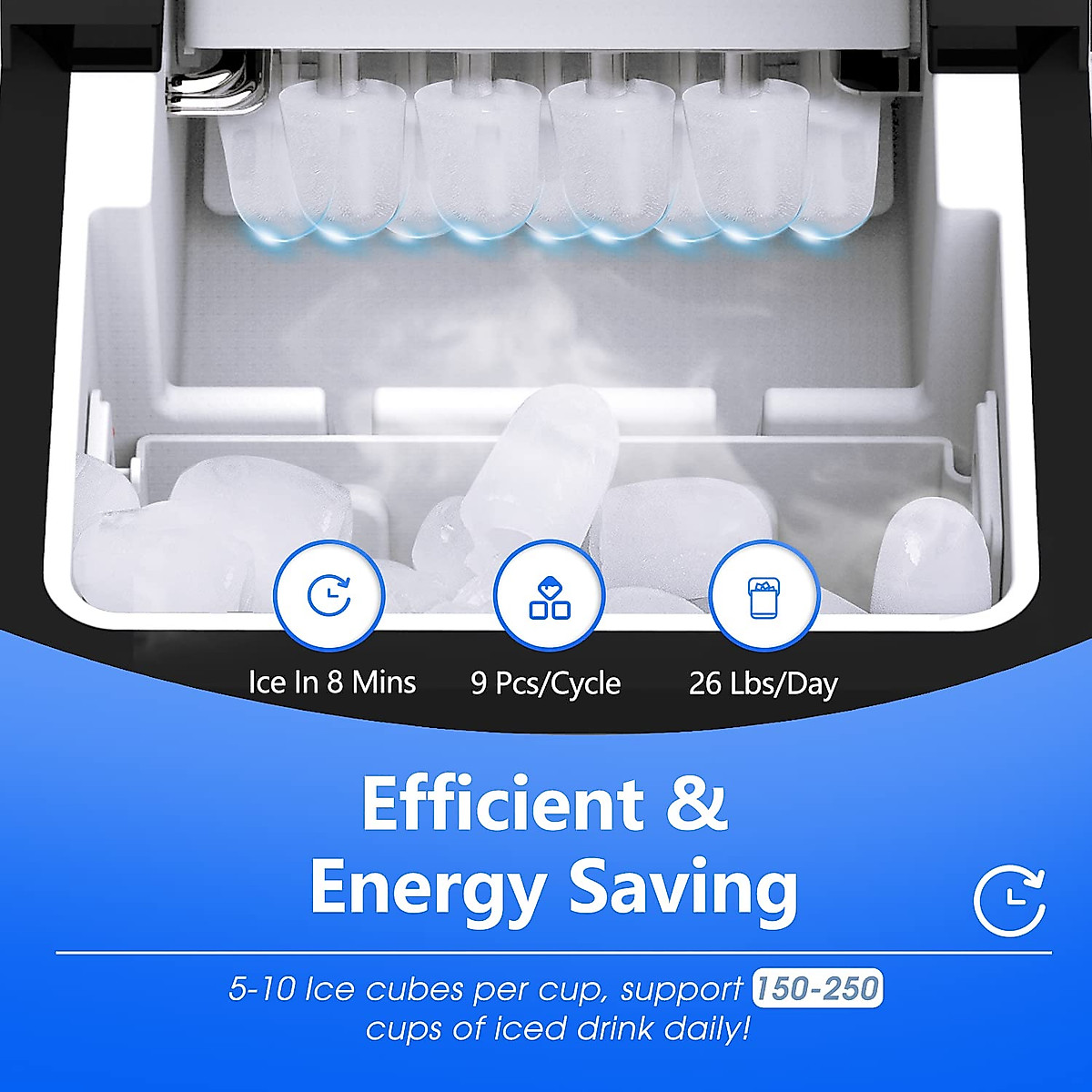 VECYS Upgraded Ice Maker, Premium Countertop Ice Machine 26LBS Daily Ice Making Capacity and Self-Clean Function with Ice Scoop and Basket, Apple Red