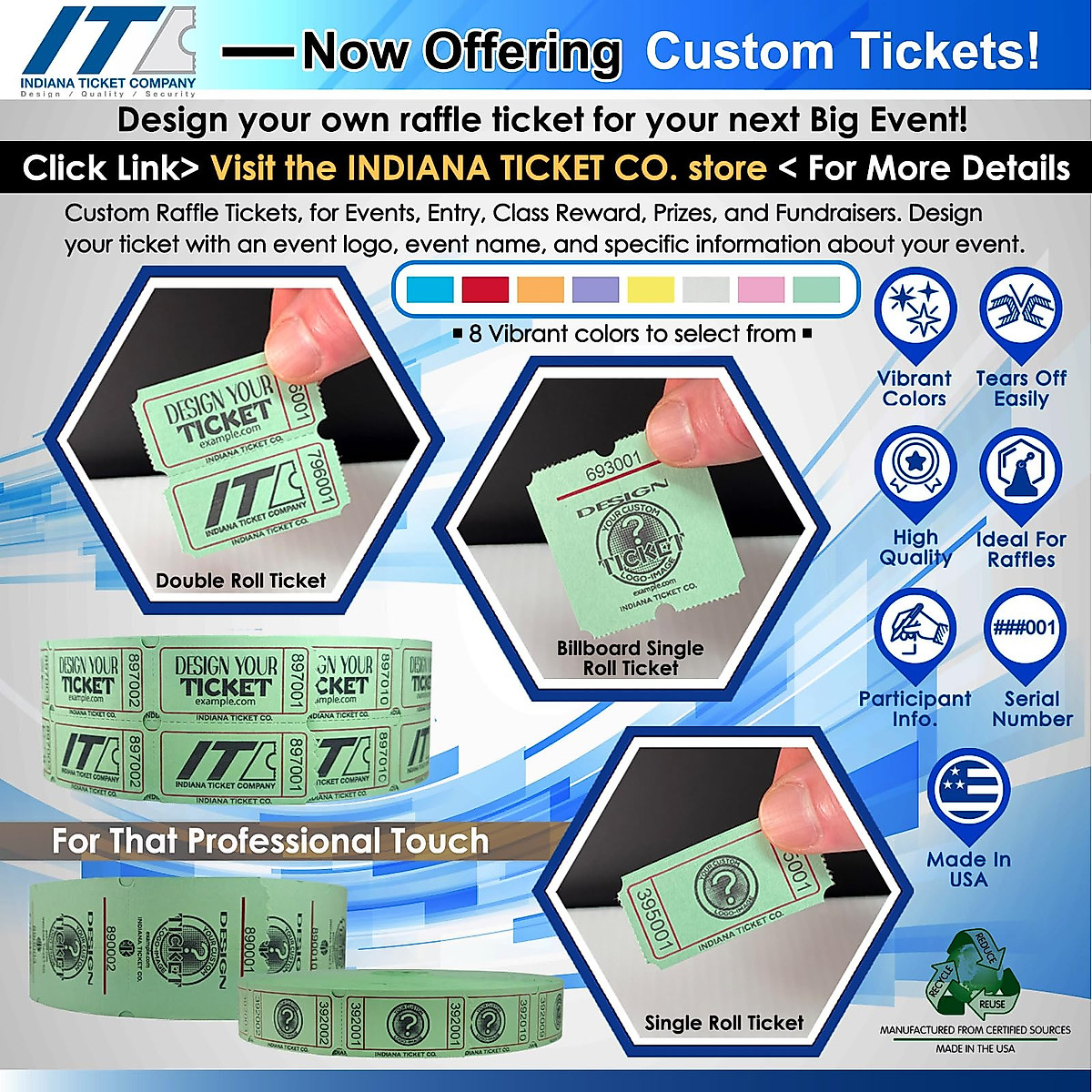 INDIANA TICKET CO. 2,000 White Smile Tickets, Single Roll – 8 Color Selection – Classroom Rewards, Events, Fundraisers, Door Entry, Raffles, Prizes, Drink/Food Tickets, Party Supplies & More.