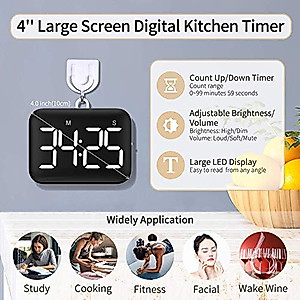 NOKLEAD Digital Kitchen Timer - Magnetic Countdown Count Up Timer with Large LED Display, 2 Brightness, Loud Volume, Easy for Cooking and for Kids Teachers and Seniors to Use (Batteries Included)