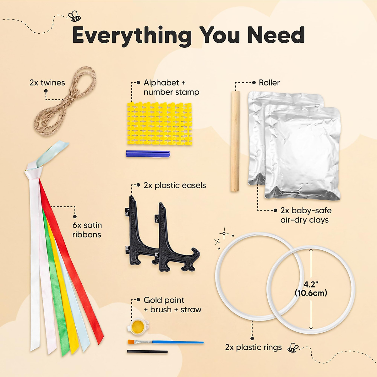 Baby Hand and Footprint Kit -Personalized Baby First Christmas Ornament,Baby Footprint Kit for Toddlers,Baby Keepsake Handprint Ornament Making Kit, Baby Shower Gifts for Newborns(Gold Paint, Cherish)