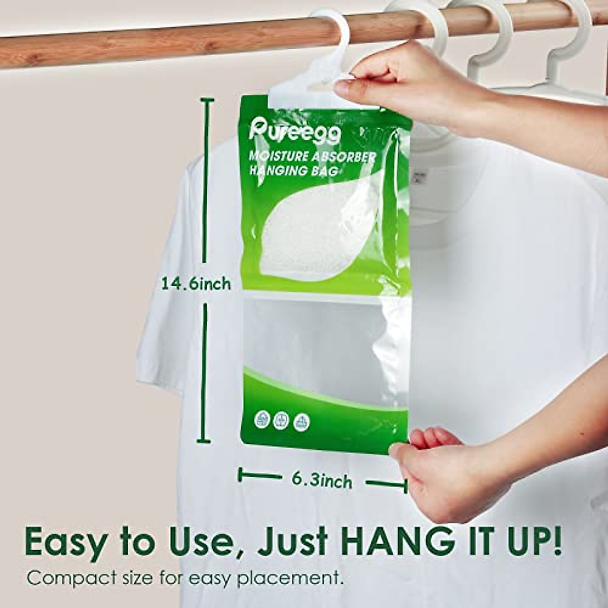 Pureegg Moisture Absorbers Hanging Bag - 12 Packs, Citrus Scent, Odor Absorber for Narrow Spaces, Efficient Humidity Absorber for Kitchens, Basements, Bathrooms, Hanging Closet Odor Eliminator