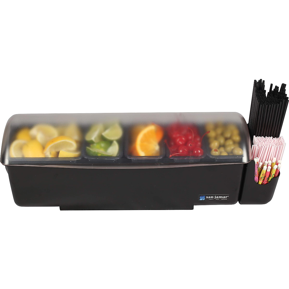 San Jamar Dome Plastic Garnish Center, 8 Pint - 5 Tray, Black