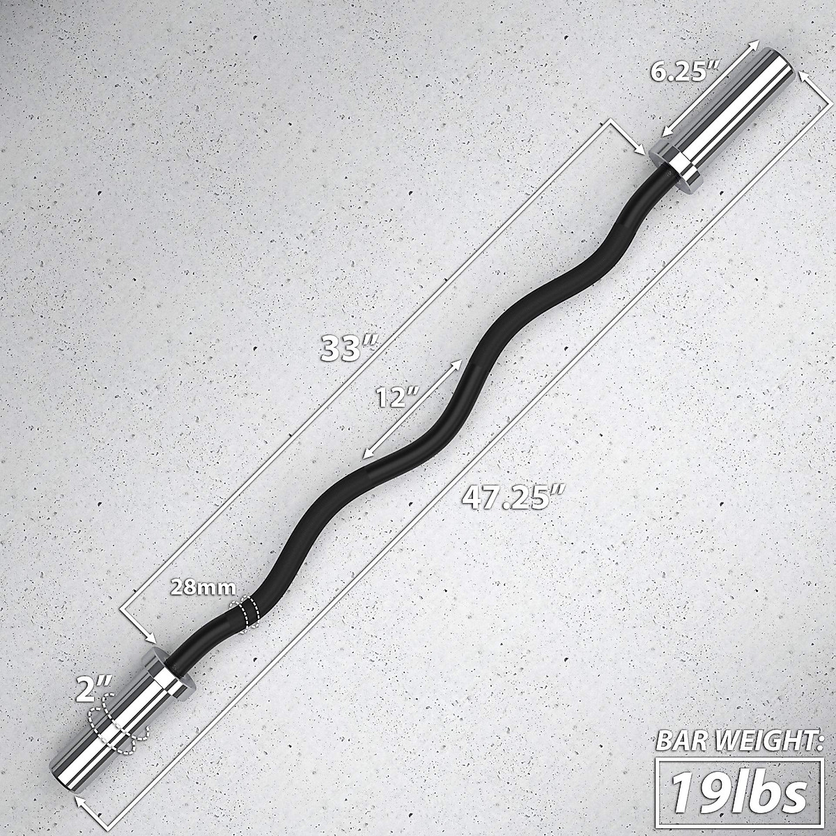 Synergee Commercial EZ Curl Olympic Bar Chrome Sleeves and Black Phosphate Shaft Excellent for Bicep Curls and Triceps Extensions