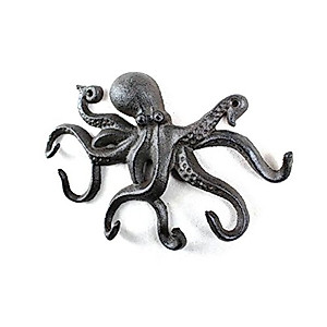 Cast Iron Octopus Hook 11 Inch - Decorative Hook - Sealife Metal Wall Hook