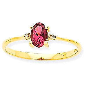 IceCarats 10K Yellow Gold Diamond Pink Tourmaline Ring Gemstone Band April October Birthstone Jewelry Size 6