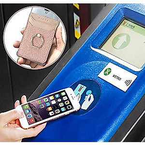 BIAJIYA Phone Card Holder RFID Wallet Credit Adhesive Cell Case Stick-on Card Holder for Back of Phone for Most of Smartphones Rosegold+Gold