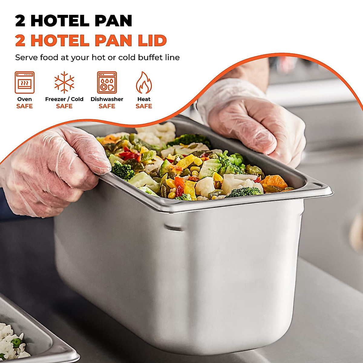 2 Stainless Steel Containers Third Size, Steam Table Pan with Lid, Restaurant and Commercial Pans, Hotel Pan 6” Deep, Stainless Steel Food Containers, Stainless Freezer Bin, Metal Ice Bin
