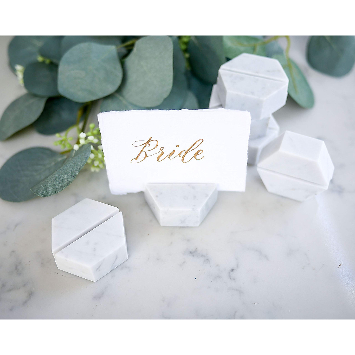 HelloPosh Marble hexagon place card holders | Escort card holders | Party favors | Photo display | Business card holder (12 Pack)
