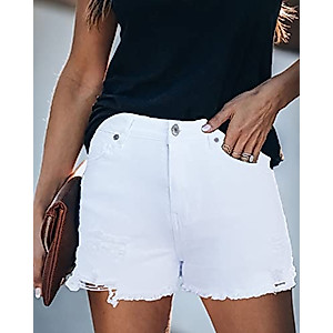 Metietila Women's Casual Summer High Waisted Denim Shorts Frayed Raw Hem Stretch Ripped White Jean Shorts XXL