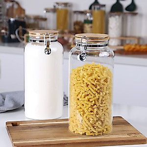 KKC HOME ACCENTS Glass 2 lb Whole Bean Coffee Glass Container with Airtight Hinged Bamboo Lids,32 Ounce Coffee Beans Glass Canisters,Large Sealed Glass Storage Jars for Flour,Sugar,Nut,Pasta,Cereal