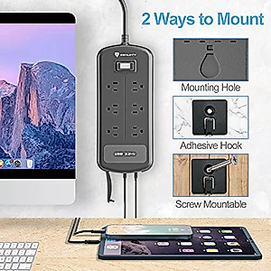 ESHLDTY USB Outdoor Power Strip, 6 FT Waterproof Extension Cord with 6 Outlets and 3 USB Ports, Wall Mountable for Outdoor and Indoor B3-1-6FT-BLK Black 9.06" L x 4.72" W x 1.38" H