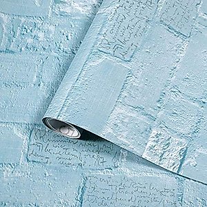 HOYOYO 17.8 x 118 Inches Self-Adhesive Liner Paper, Removable Shelf Liner Wall Stickers Dresser Drawer Peel Stick Kitchen Home Decor, Blue Brick English Litter