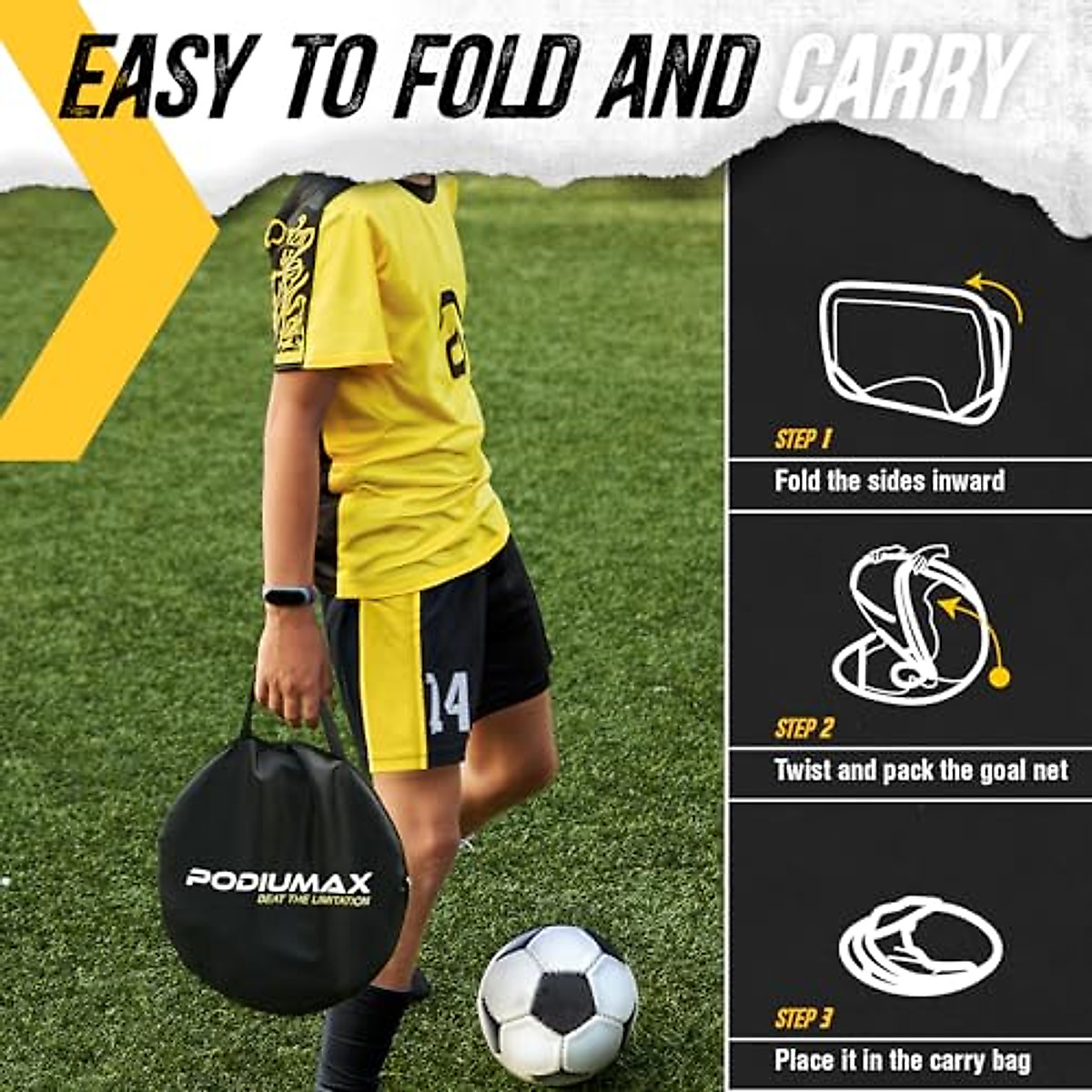 PodiuMax 2 in 1 Pop Up Soccer Goal - Indoor Outdoor Soccer Target Net for Improving Passing and Shooting Accuracy | Portable with Carrying Bag