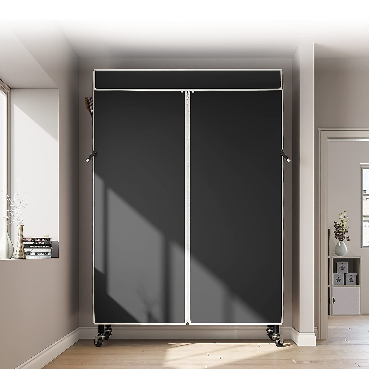 VIPEK V11C Portable Closet Rolling Clothes Rack 5 Tiers Heavy Duty Adjustable Wire Garment Rack with Lockable Wheels Wardrobe Black Metal Clothing Rack with Black Oxford Fabric Cover, Max Load 452LBS