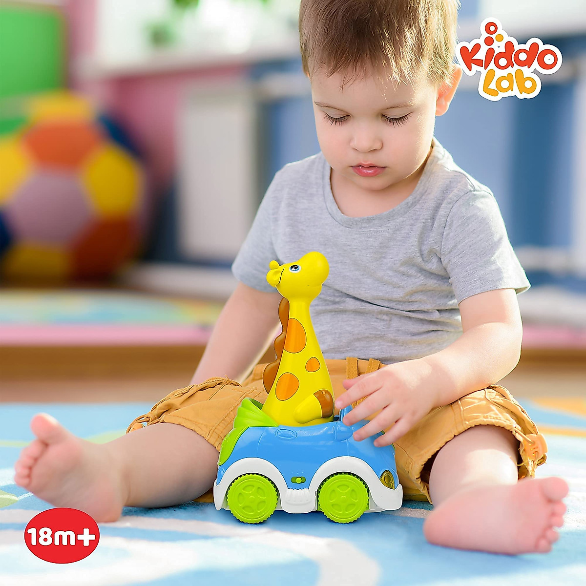 KiddoLab Catch Me Ring Toss Giraffe - Musical Moving Animal Toy with 3 Rings, Children's Songs, Flashing Lights, 2 Play Modes - Tossing Game Activity for Young Kids, Toddlers Ages 18 Months Old & Up