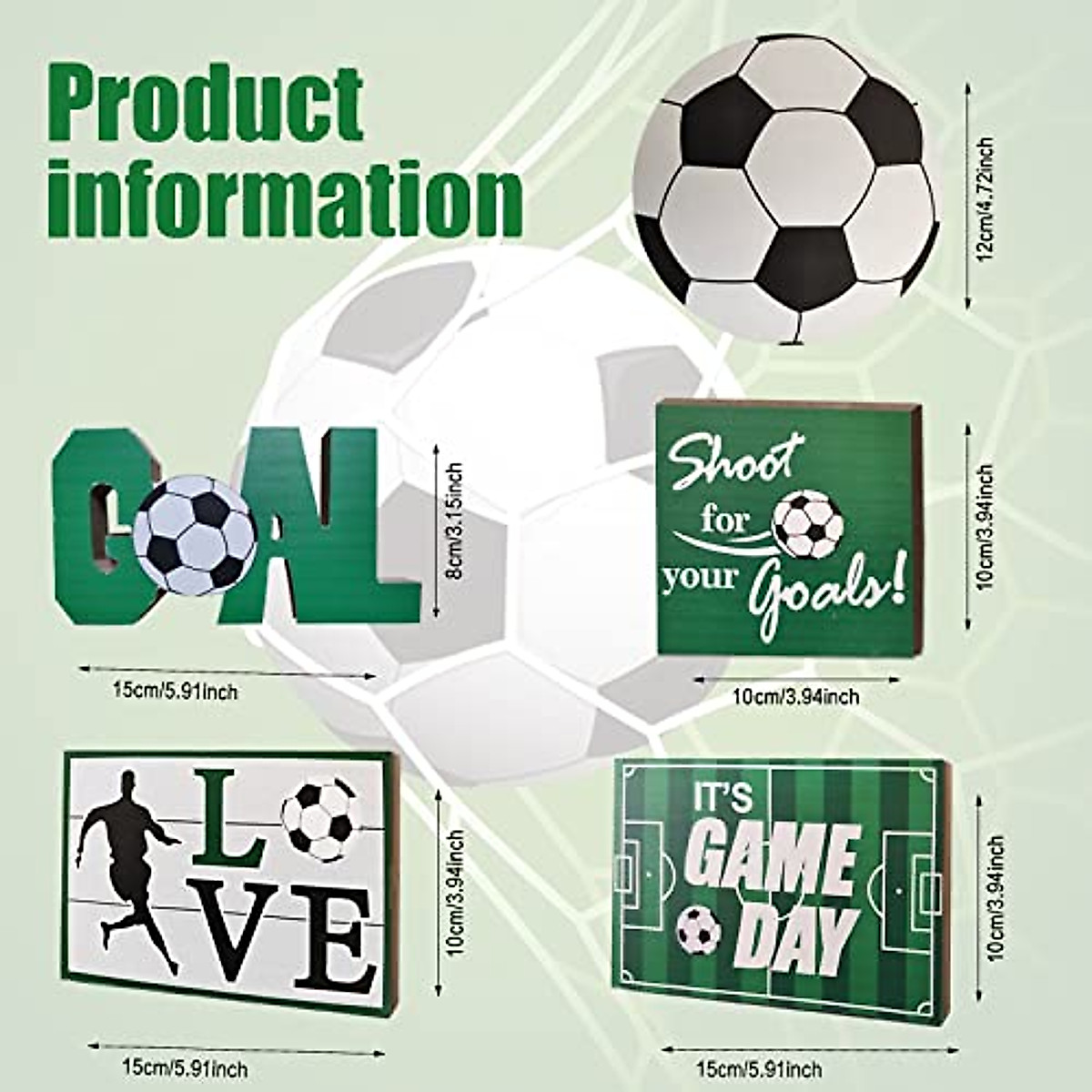 5 Pcs Soccer Decorations Farmhouse Soccer Tiered Tray Decor Soccer Party Supplies Game Day Wooden Signs for Home Kitchen Shelf Coffee Bar Table