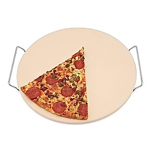 Homeworks Large Unglazed Ceramic Pizza Stone | Includes Metal Oven to Table Rack, Large 15 Inch Round Baking Stone, For Crispy Crust Pizza, Artisan Breads, Cookies and More