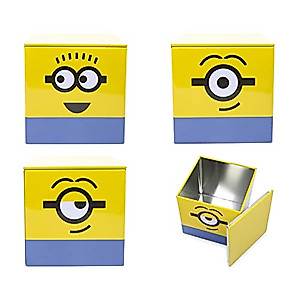Despicable Me Minions 4-Inch Tin Storage Box Cube Organizer with Lid | Basket Container, Cubby Cube Closet Organizer, Home Decor Playroom Accessories | Cute Gifts And Collectibles