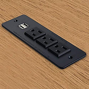Conference Recessed Power Strip with USB 3 Outlets 1875W/12amp 2 USB Ports 2.1amp 10ft Power Cord Black