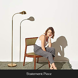 Brightech Regent LED Floor Lamp, Free Standing Corner Pole Light with Adjustable Gooseneck, Tall Bright Skinny Lamp for Office Desk, Living Room Sofa or Chair - Brass / Gold