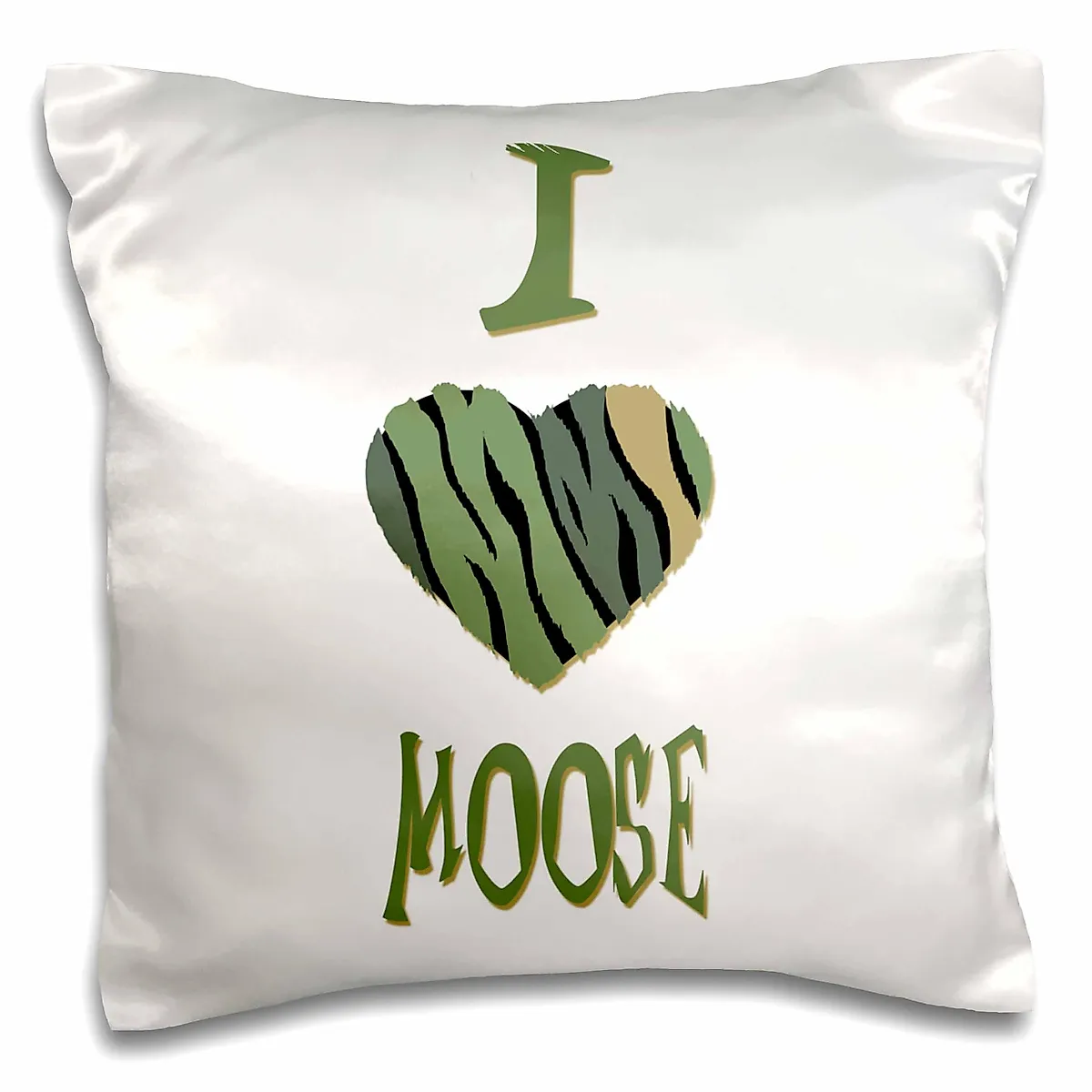 3dRose Camo Colored Striped I Love Moose Pillow Case 16 x 16"