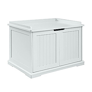 unipaws Designer Cat Washroom Storage Bench, Litter Box Cover, Sturdy Wooden Structure, Spacious Storage, Easy Assembly, Fit Most of Litter Box, White