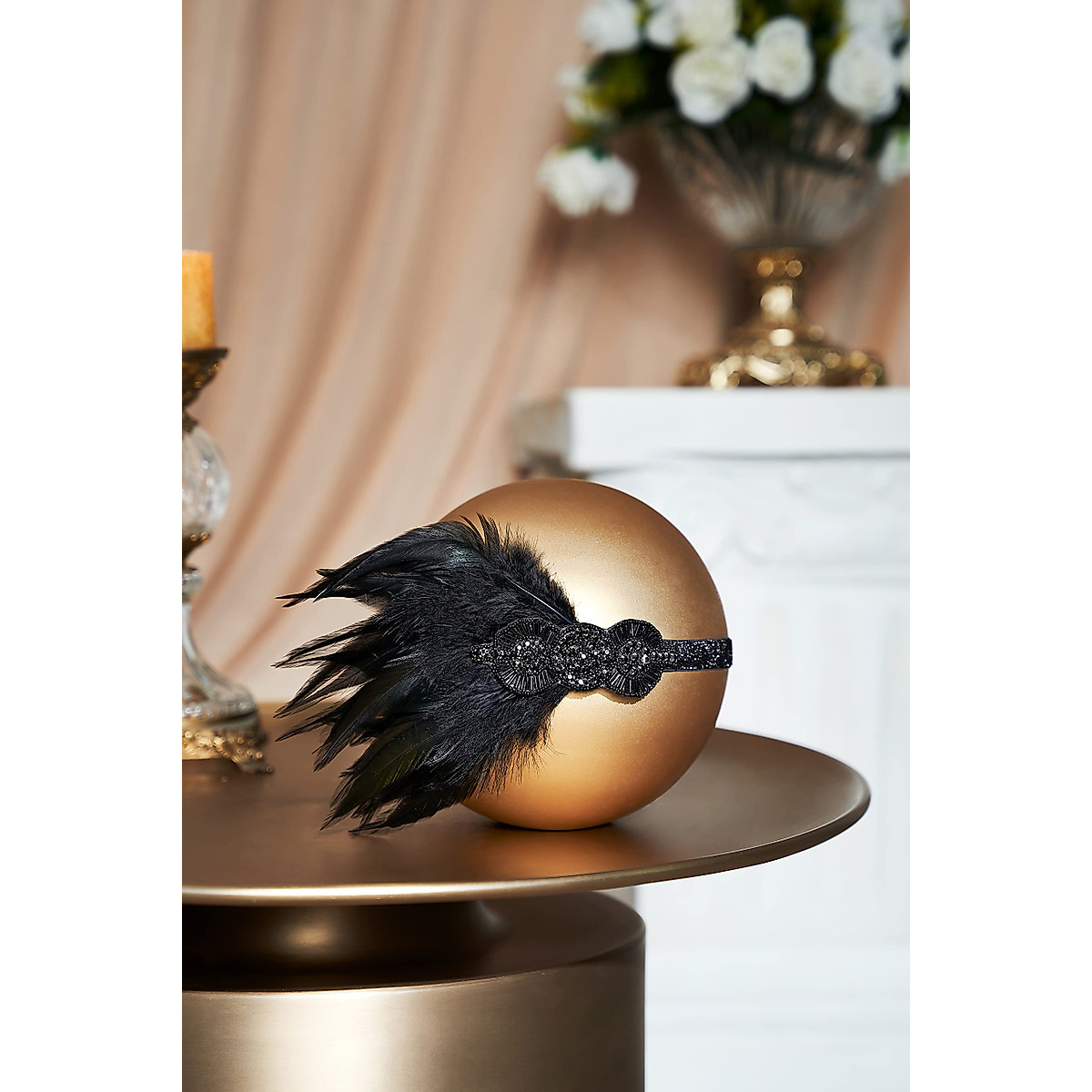 BABEYOND 1920s Flapper Headpiece Roaring 20s Great Gatsby Headband Vintage Feather Headband 1920s Flapper Gatsby Hair Accessories for Party (Black)