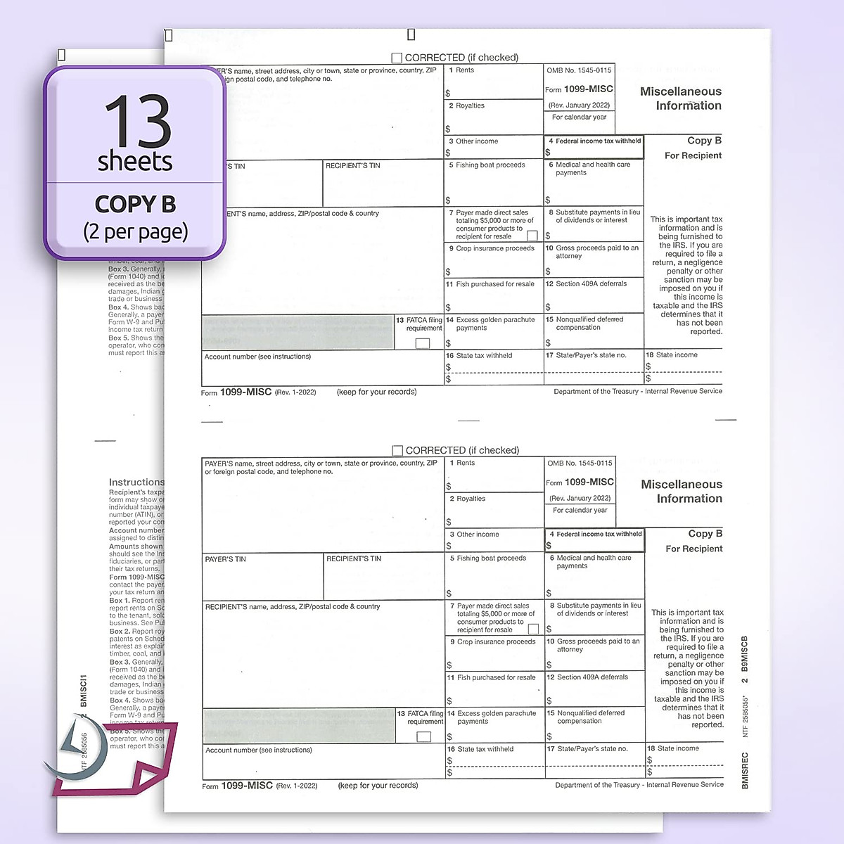 NextDayLabels 1099 MISC Forms for 2023, 4-Part Tax Forms, Vendor Kit of 25 Laser Forms and 25 Self-Seal Envelopes, Forms Designed for QuickBooks and Other Accounting Software