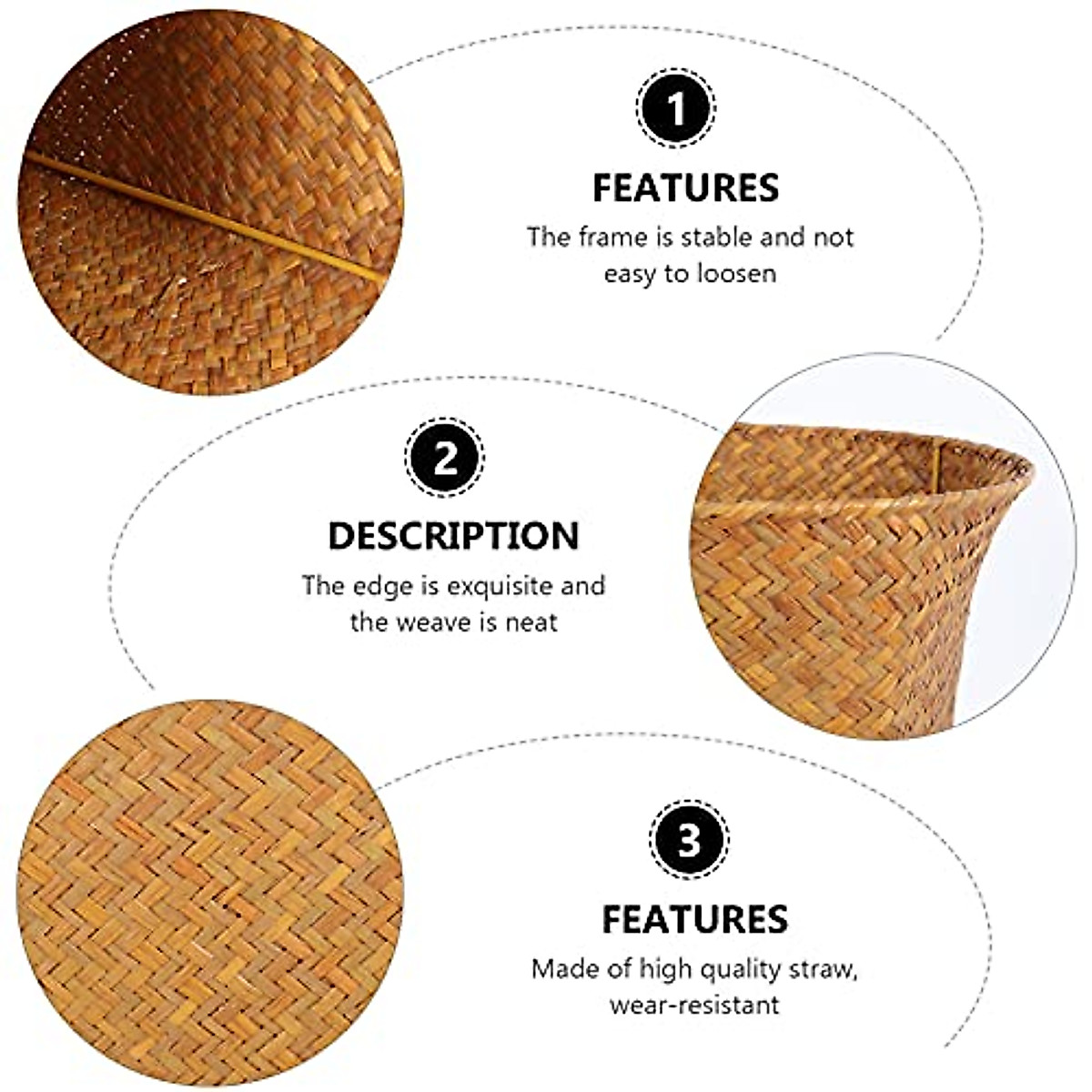 Cabilock Wood Basket Trash Can Rustic Style Waste Basket Garbage Can Storage Holder Straw Bouquet Container Decorative Gift Basket for Office Bathroom Bedroom Kitchen 28X25X17cm Woven Basket