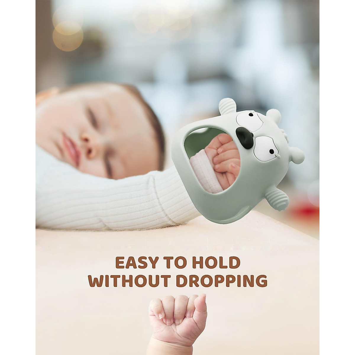 Baby Teething Toy Silicone Teething Mitten for Babies Over 3 Months Anti Dropping Wrist Hand Teethers Baby Chew Toys for Sucking Needs, BPA Free (Olive)