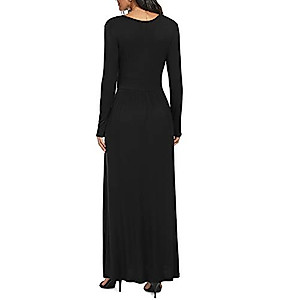 LILBETTER Womens Long Sleeve V-Neck Wrap Waist Maxi Dress(Black XX-Large)