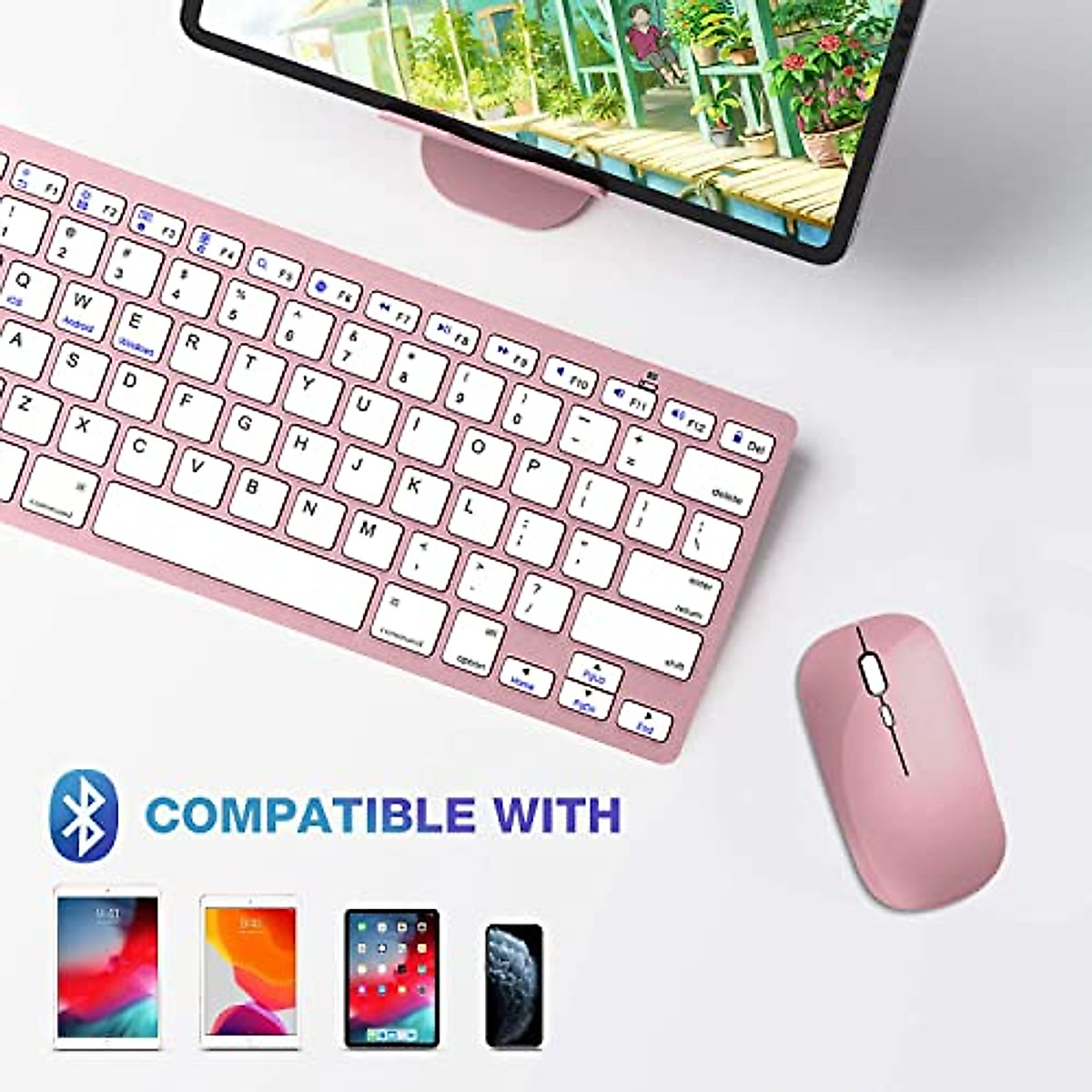 Bluetooth Keyboard and Mouse Combo,Wireless Keyboard and Mouse for iPad pro/iPad Air/iPad/iPad Mini, iPhone (iPadOS 13 / iOS 13 and Above), (Rose Gold)