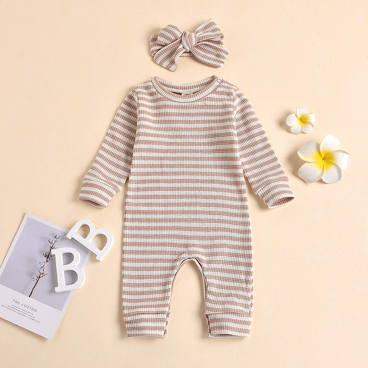 Aimaopao Newborn Infant Baby Girl Romper Bodysuit Girls Stripe Print One Piece Jumpsuit Pants Clothes Outfits (Stripe Long Sleeve Pink, 0-3 Months)