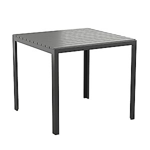 Flash Furniture Harris Commercial Indoor/Outdoor Patio Table - Black Poly Resin Slatted Top - Black Steel Frame - Seating for 4, 31.5" Square