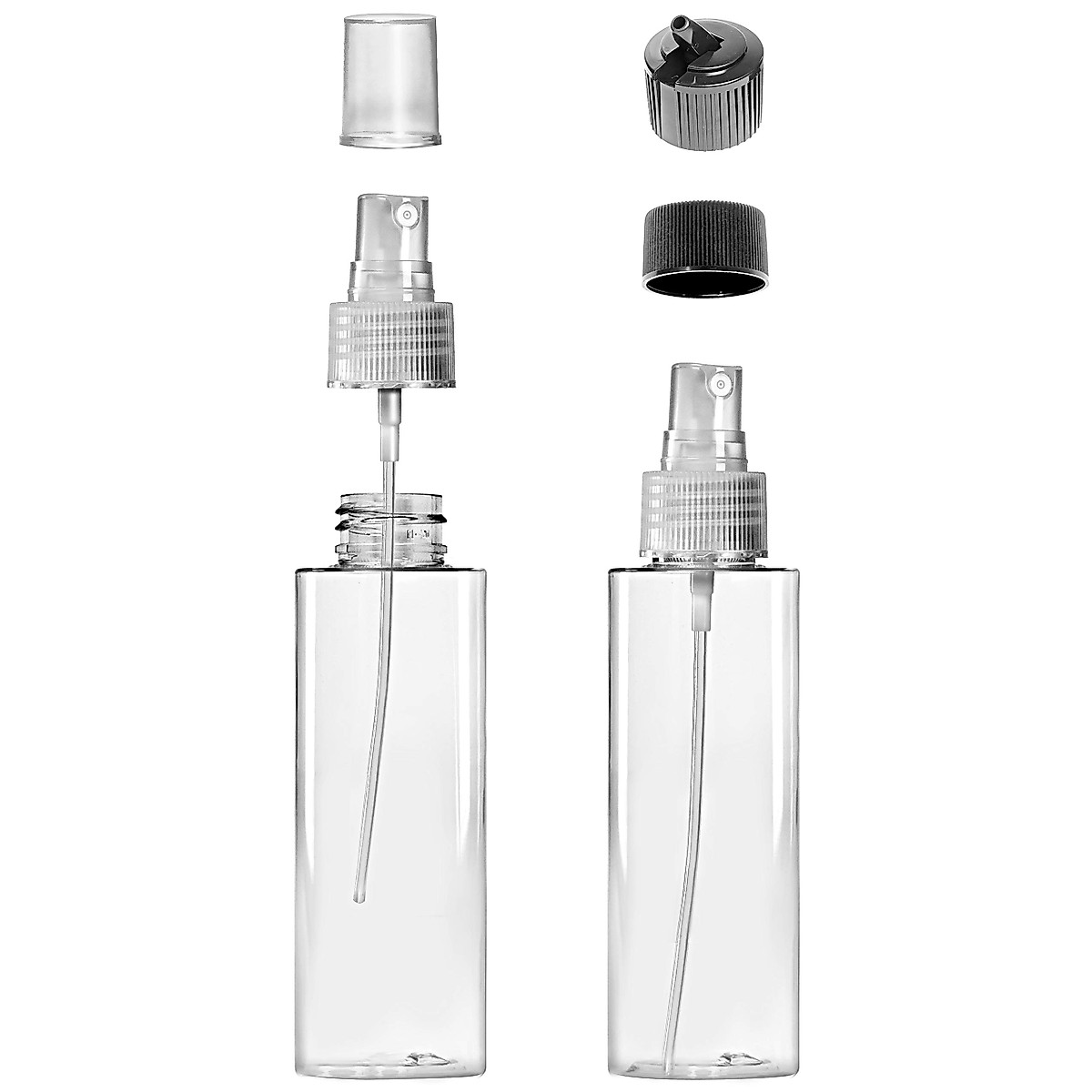 VViViD Empty Clear Plastic BPA-Free 4 Ounce Spray Bottles w/Twist Cap, Mist Spray Cap & Flip Spout Cap (2 pack)