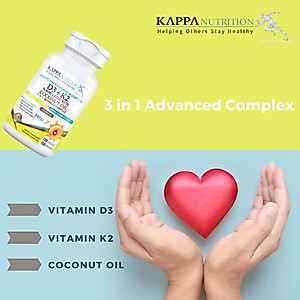 KAPPA NUTRITION Vitamin D3 + K2 Supplement with MCT Oil (Coconut Oil) (5000iu) Vitamin D with 100mcg Mk7 Vitamin K, Supports Calcium for Stronger Bones & Immune Health, 120 Vegan Capsules for Adults
