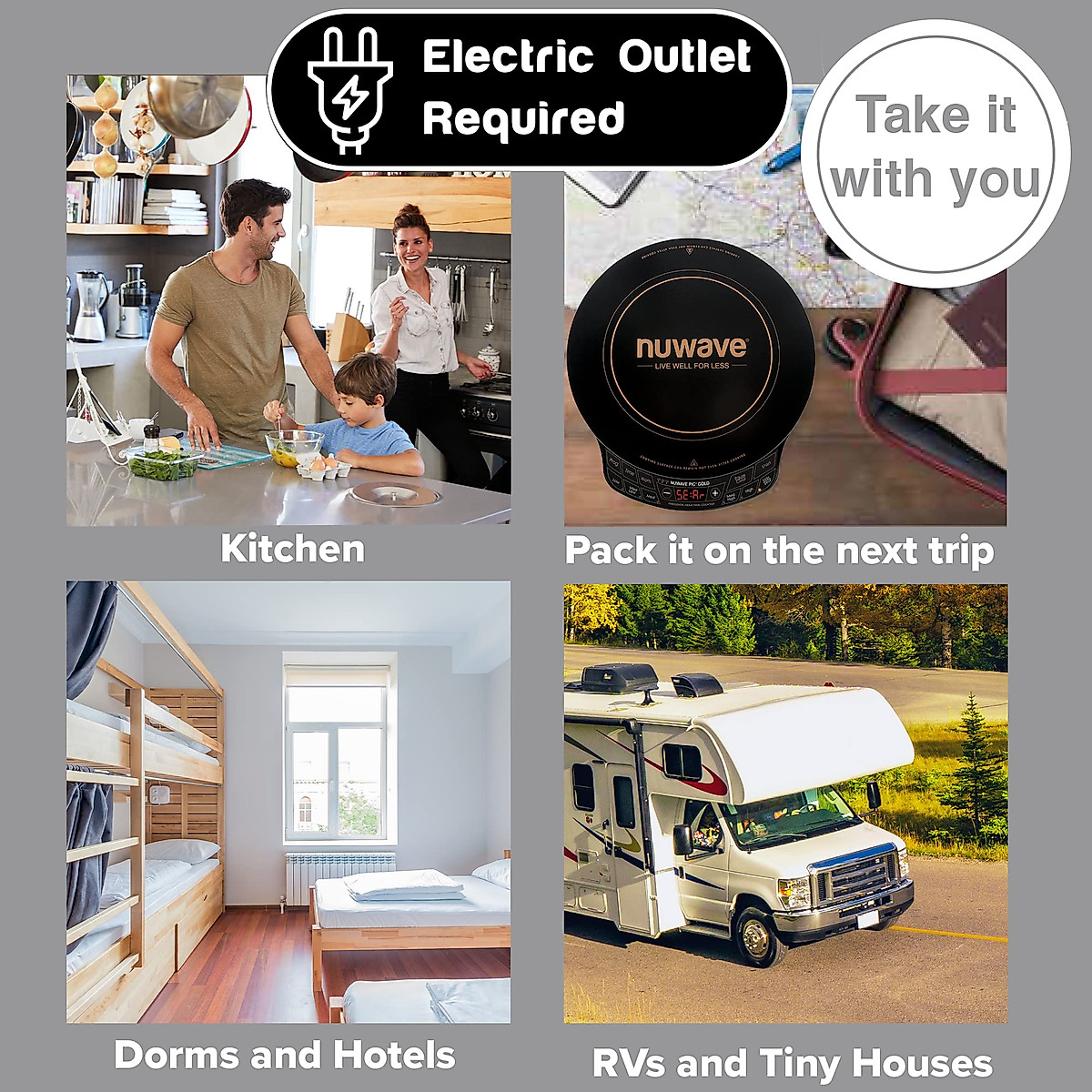 Nuwave Precision Induction Cooktop Gold, 12” Shatter-Proof Ceramic Glass Surface, Large 8” Heating Coil, Portable, 51Temp Settings 100°F to 575°F, 3 Wattage Settings 600, 900, and 1500 Watts