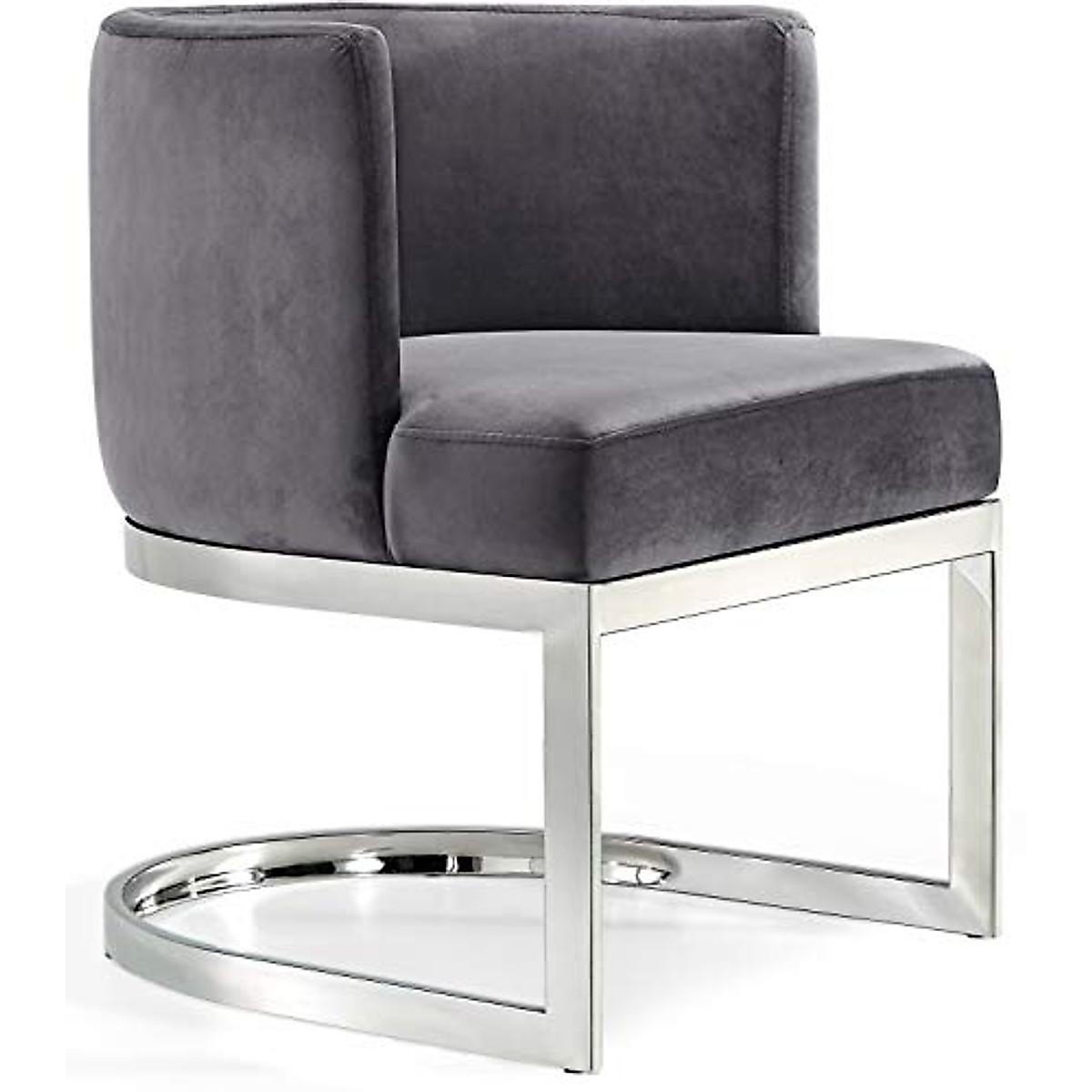 Meridian Furniture Gianna Collection Modern | Contemporary Velvet Upholstered Dining Chair with Polished Chrome Metal Frame, 24" W x 22" D x 29.5" H, Grey