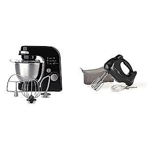 Hamilton Beach Electric Stand Mixer, 4 Quarts, Black & 6-Speed Electric Hand Mixer with Snap-On Case, Beaters, Whisk, Black (62692)