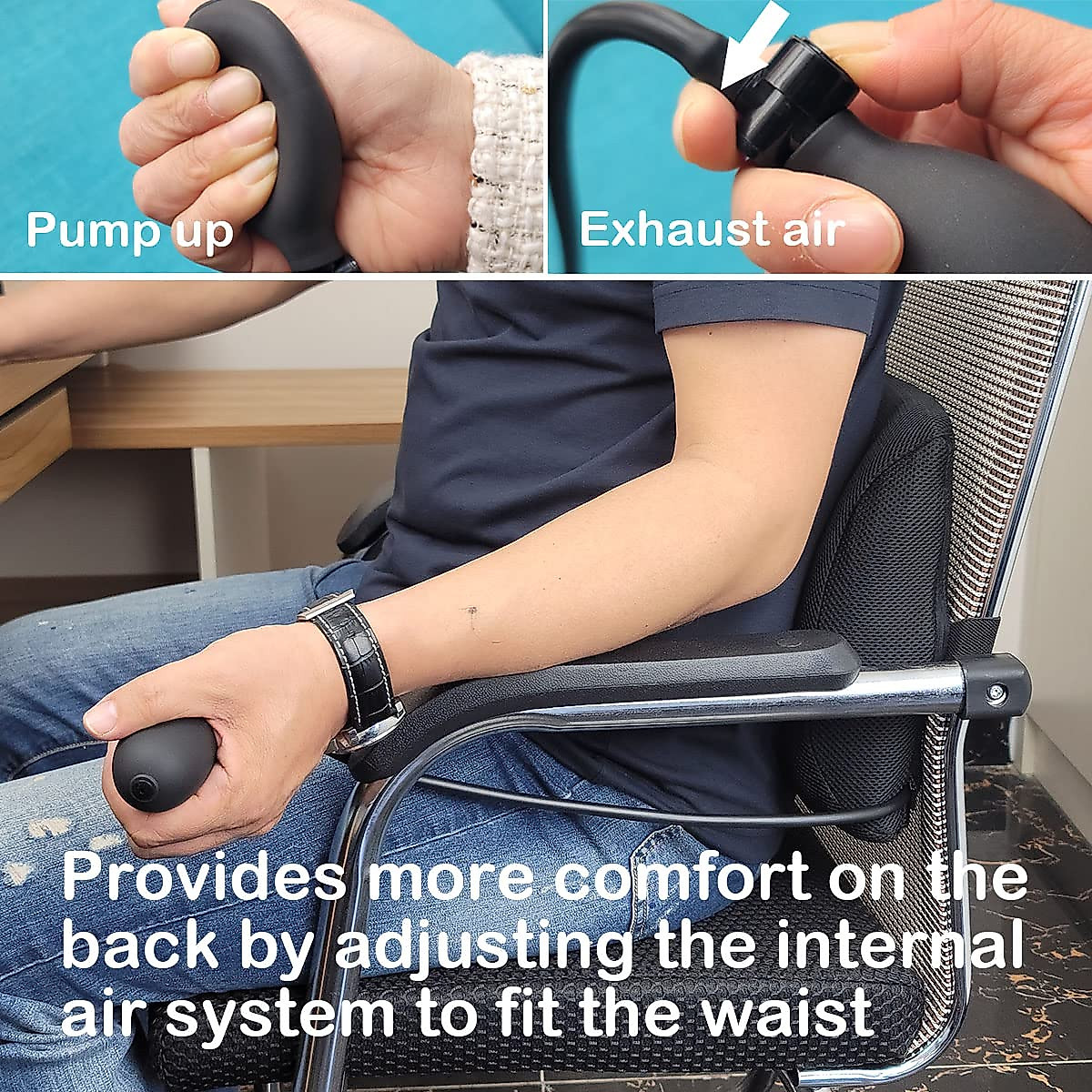 awave bloom Inflatable Lumbar Support Pillow for Car Seat and Office Chair, with Adjustable Internal Air System, Back Support for Home, Travel