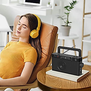 JEUJUG Portable AM FM Radio Bluetooth 5.0 Radio Speaker FM Radio with Rechargeable Battery/AC Power Plug in Wall Radio,Earphone Jack